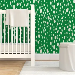Spoonflower Dots Dotty Irish Animal Polka Sprinkles Custom Pre-pasted Wallpaper - Green