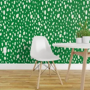 Spoonflower Dots Dotty Irish Animal Polka Sprinkles Custom Pre-pasted Wallpaper - Green