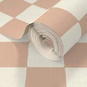 Spoonflower Jumbo Retro Checker Checkerboard In Shell 100% Natural Sisal Grasscloth Wallcovering - Pink