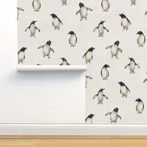 Spoonflower Penguin Buddies On Large 100% Natural Sisal Grasscloth Wallcovering
