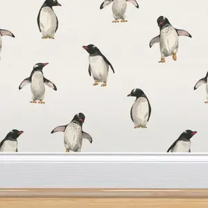 Spoonflower Penguin Buddies On Large 100% Natural Sisal Grasscloth Wallcovering