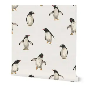 Spoonflower Penguin Buddies On Large 100% Natural Sisal Grasscloth Wallcovering