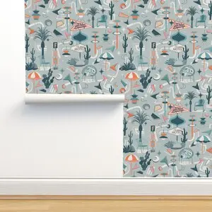 Spoonflower Palm Springs Mid Century Modern Fun 100% Natural Sisal Grasscloth Wallcovering
