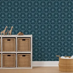 Spoonflower Blue Bicycle Circle Wheels Bike Traditional Wallpaper - Blue,green