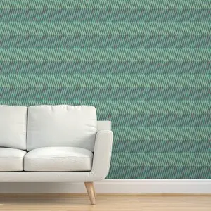 Spoonflower Herringbone Stripe Row Teal Rust Aqua Wall Zigzag Traditional Wallpaper