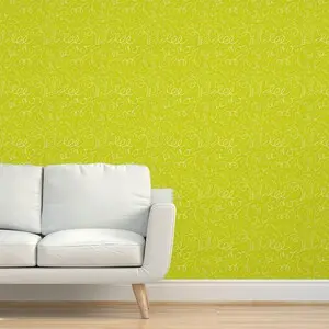 Spoonflower Chartreuse Scribbles 100% Natural Sisal Grasscloth Wallcovering