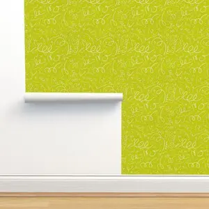 Spoonflower Chartreuse Scribbles 100% Natural Sisal Grasscloth Wallcovering