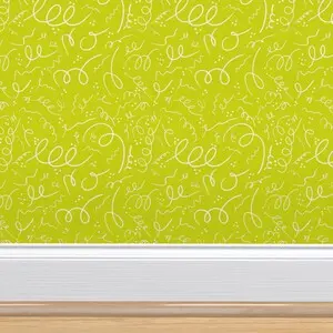 Spoonflower Chartreuse Scribbles 100% Natural Sisal Grasscloth Wallcovering