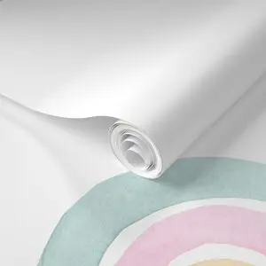 Spoonflower Pastel Rainbow Pink Watercolor Rainbows Custom Pre-pasted Wallpaper - Gray,beige