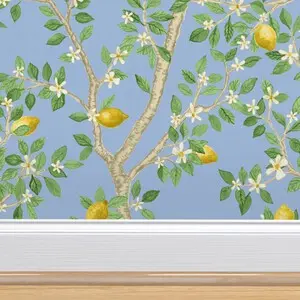 Spoonflower Kelsey's Garden On Bluebird 100% Natural Sisal Grasscloth Wallcovering