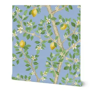 Spoonflower Kelsey's Garden On Bluebird 100% Natural Sisal Grasscloth Wallcovering
