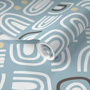 Spoonflower Mod Modern Funky Retro Custom Pre-pasted Wallpaper - Blue,white,brown