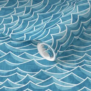Spoonflower Waves Ocean Nautical Nursery Wave Custom Pre-pasted Wallpaper - Blue