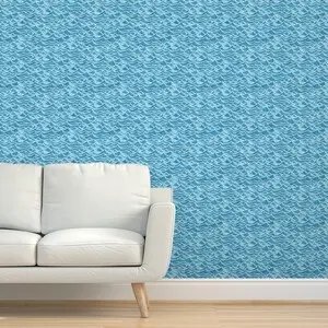 Spoonflower Waves Ocean Nautical Nursery Wave Custom Pre-pasted Wallpaper - Blue
