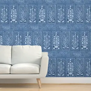 Spoonflower Animal Tree Wood Panels Renaissance Tudor Custom Pre-pasted Wallpaper