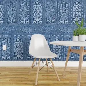 Spoonflower Animal Tree Wood Panels Renaissance Tudor Custom Pre-pasted Wallpaper