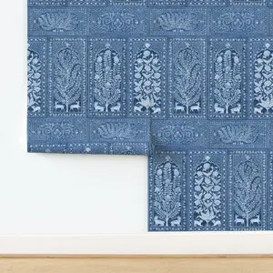 Spoonflower Animal Tree Wood Panels Renaissance Tudor Custom Pre-pasted Wallpaper