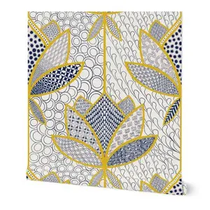 Spoonflower Japanese Lotus Large 100% Natural Sisal Grasscloth Wallcovering - White