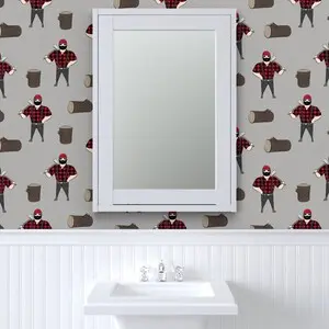 Spoonflower Lumberjack Plaid Grey Logging Trendy Buffalo Custom Removable Wallpaper