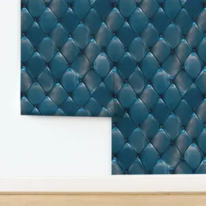 Spoonflower Blue Padded Headboard Diamonds Custom Pre-pasted Wallpaper