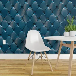 Spoonflower Blue Padded Headboard Diamonds Custom Pre-pasted Wallpaper