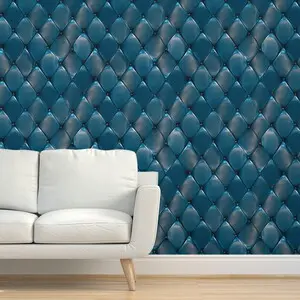 Spoonflower Blue Padded Headboard Diamonds Custom Pre-pasted Wallpaper