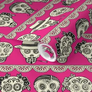 Spoonflower Skulls Halloween Mexico Day Of The Dead Sugar Traditional Wallpaper Green,brown,red