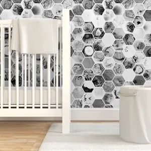 Spoonflower Black Grey Cheater B W Hexagon Hexies Traditional Wallpaper