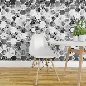 Spoonflower Black Grey Cheater B W Hexagon Hexies Traditional Wallpaper