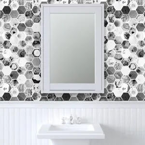 Spoonflower Black Grey Cheater B W Hexagon Hexies Traditional Wallpaper
