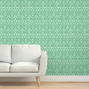 Spoonflower Flower Green Modern Abstract Mint Colourful Traditional Wallpaper