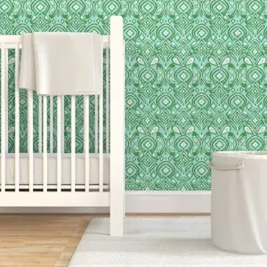 Spoonflower Flower Green Modern Abstract Mint Colourful Traditional Wallpaper