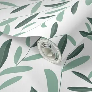 Spoonflower Olive Leaf Summer Green Soft Plant Botanical Traditional Wallpaper - Green,white,mint