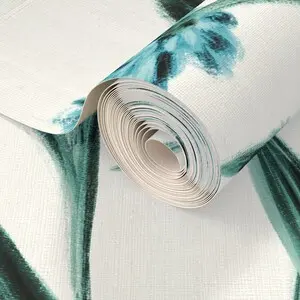 Spoonflower Jade Carnation 100% Natural Sisal Grasscloth Wallcovering - Aqua,blue