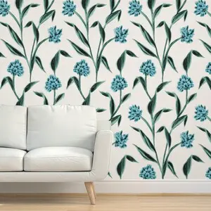 Spoonflower Jade Carnation 100% Natural Sisal Grasscloth Wallcovering