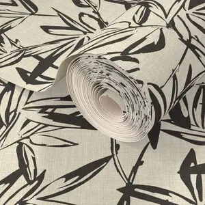 Spoonflower Junglia Charcoal 100% Natural Sisal Grasscloth Wallcovering - Black,gray