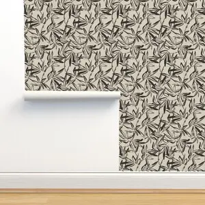 Spoonflower Junglia Charcoal 100% Natural Sisal Grasscloth Wallcovering