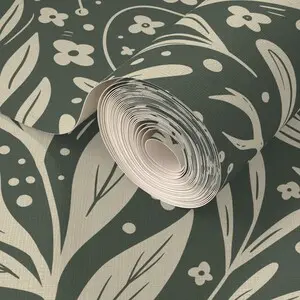 Spoonflower Jackalopes Antlered Rabbits In The Flowers Green 100% Natural Sisal Grasscloth Wallcovering Green