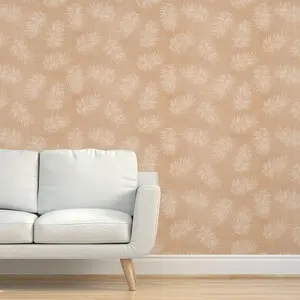 Spoonflower Palm Fronds Bone On Sandy Beige 100% Natural Sisal Grasscloth Wallcovering