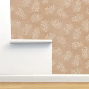 Spoonflower Palm Fronds Bone On Sandy Beige 100% Natural Sisal Grasscloth Wallcovering