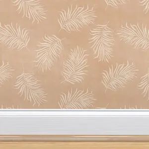 Spoonflower Palm Fronds Bone On Sandy Beige 100% Natural Sisal Grasscloth Wallcovering