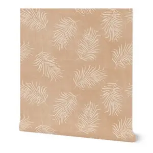 Spoonflower Palm Fronds Bone On Sandy Beige 100% Natural Sisal Grasscloth Wallcovering