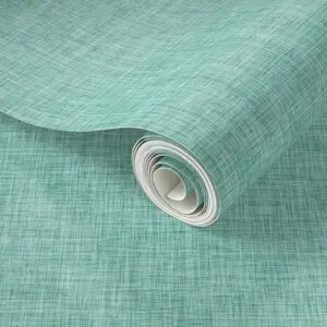 Spoonflower Aqua Linen Texture Traditional Wallpaper - Teal,turquoise,green