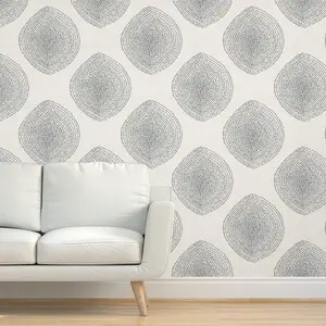 Spoonflower Jumbo Stripy Boho Drop Navy On White 100% Natural Sisal Grasscloth Wallcovering - Blue,white,navy