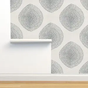 Spoonflower Jumbo Stripy Boho Drop Navy On White 100% Natural Sisal Grasscloth Wallcovering - Blue,white,navy