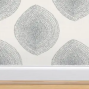 Spoonflower Jumbo Stripy Boho Drop Navy On White 100% Natural Sisal Grasscloth Wallcovering - Blue,white,navy