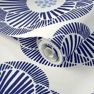 Spoonflower Flower Modern Hand Drawn Custom Pre-pasted Wallpaper - Blue