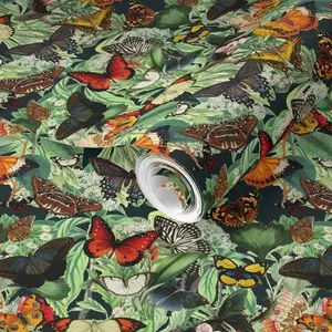 Spoonflower Black Leaves Butterflies Butterfly Jungle Foliage Custom Pre-pasted Wallpaper - Green,brown