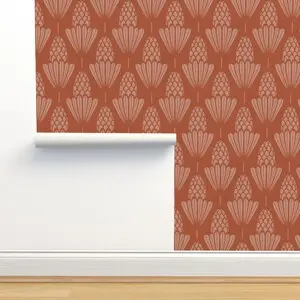 Spoonflower Pickerel Weed In Rust 100% Natural Sisal Grasscloth Wallcovering - Red