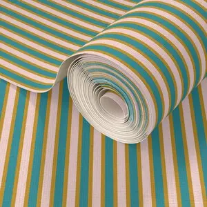 Spoonflower Petal Joy Narrow Ribbons Of Mustard With Candy And 100% Natural Sisal Grasscloth Wallcovering - Yellow